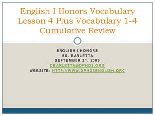 English I Honors Vocabulary 1 4 (60 Words) | PPT