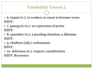 English 3 Honors Vocab 8 (5 8) | PPT