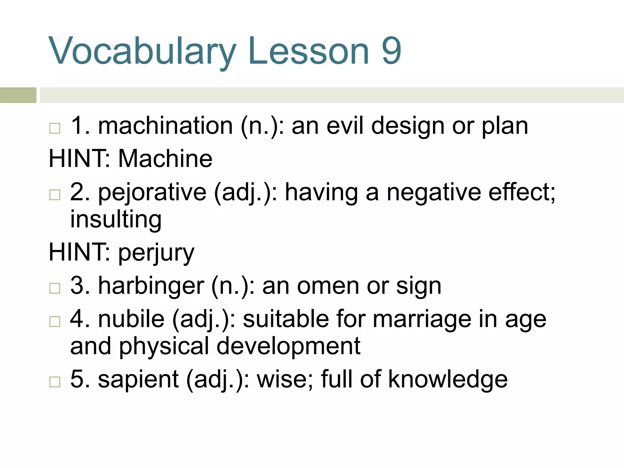 English III Honors Vocab 9 | PPT