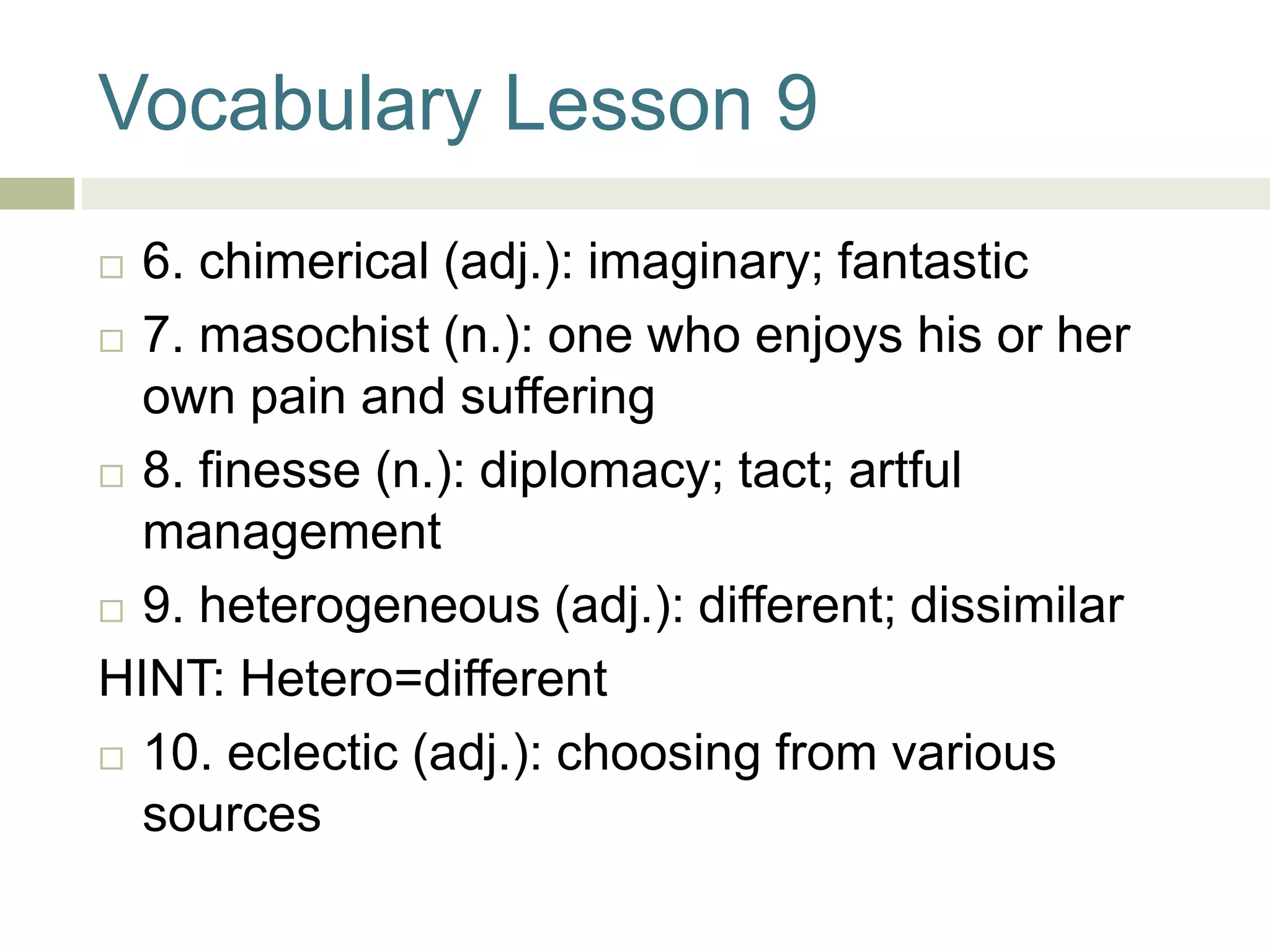 English III Honors Vocab 9 | PPTX