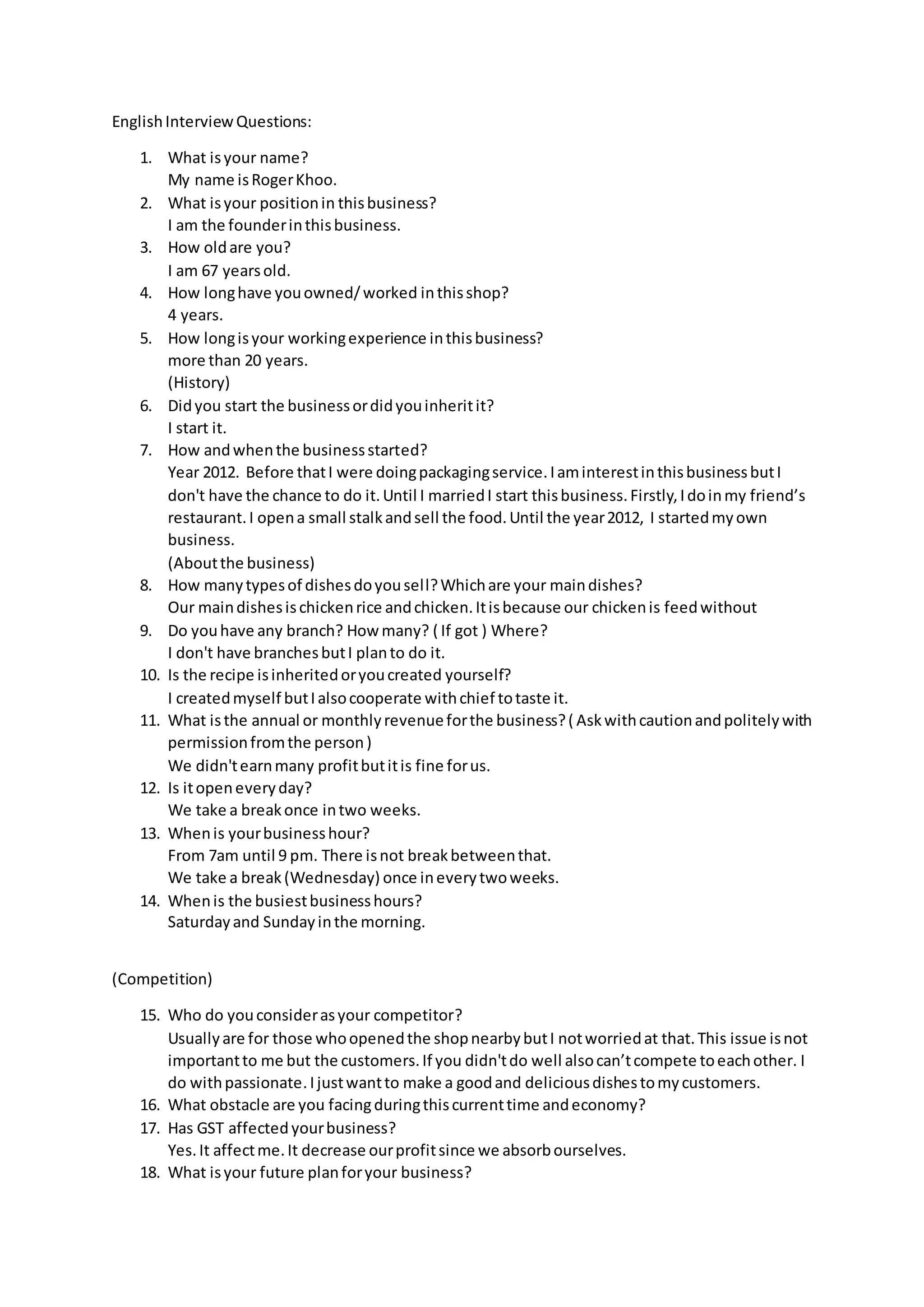 English 2 Project 2 interview questions | DOCX | Business ...