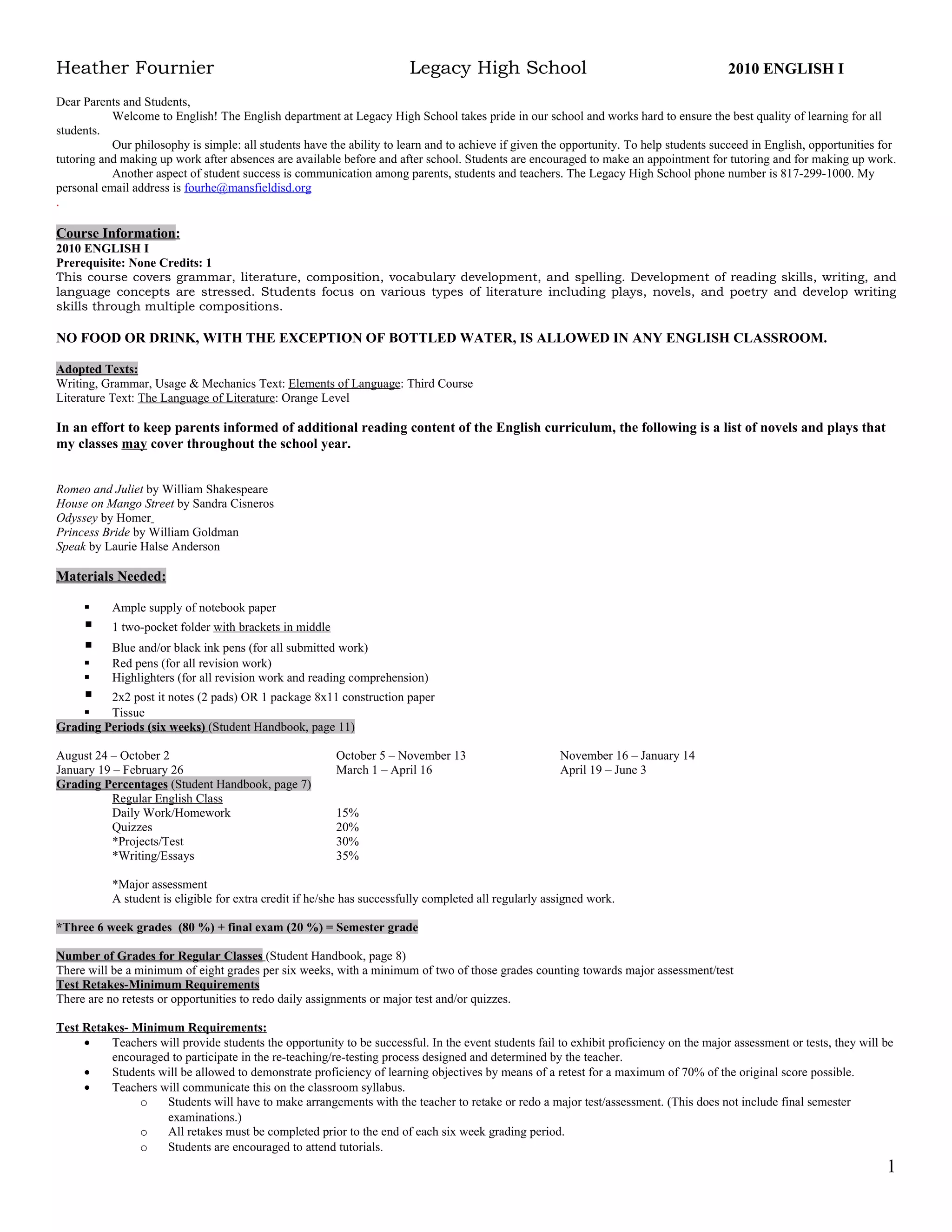 English I Syllabus | DOC