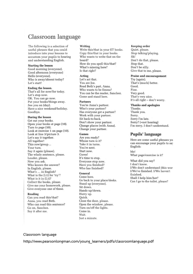 English language in classroom | PDF