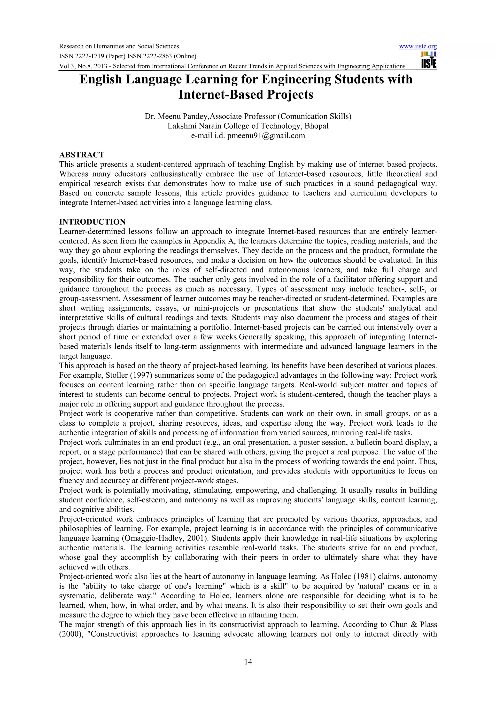 English language learning for engineering students with internet based ...