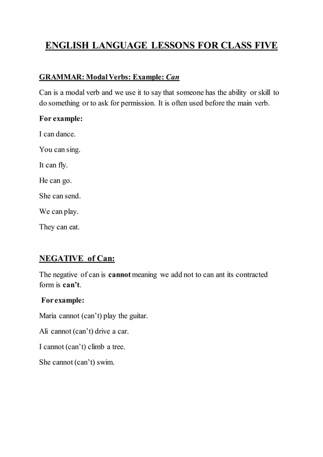 English language lessons for class five (1) | PDF