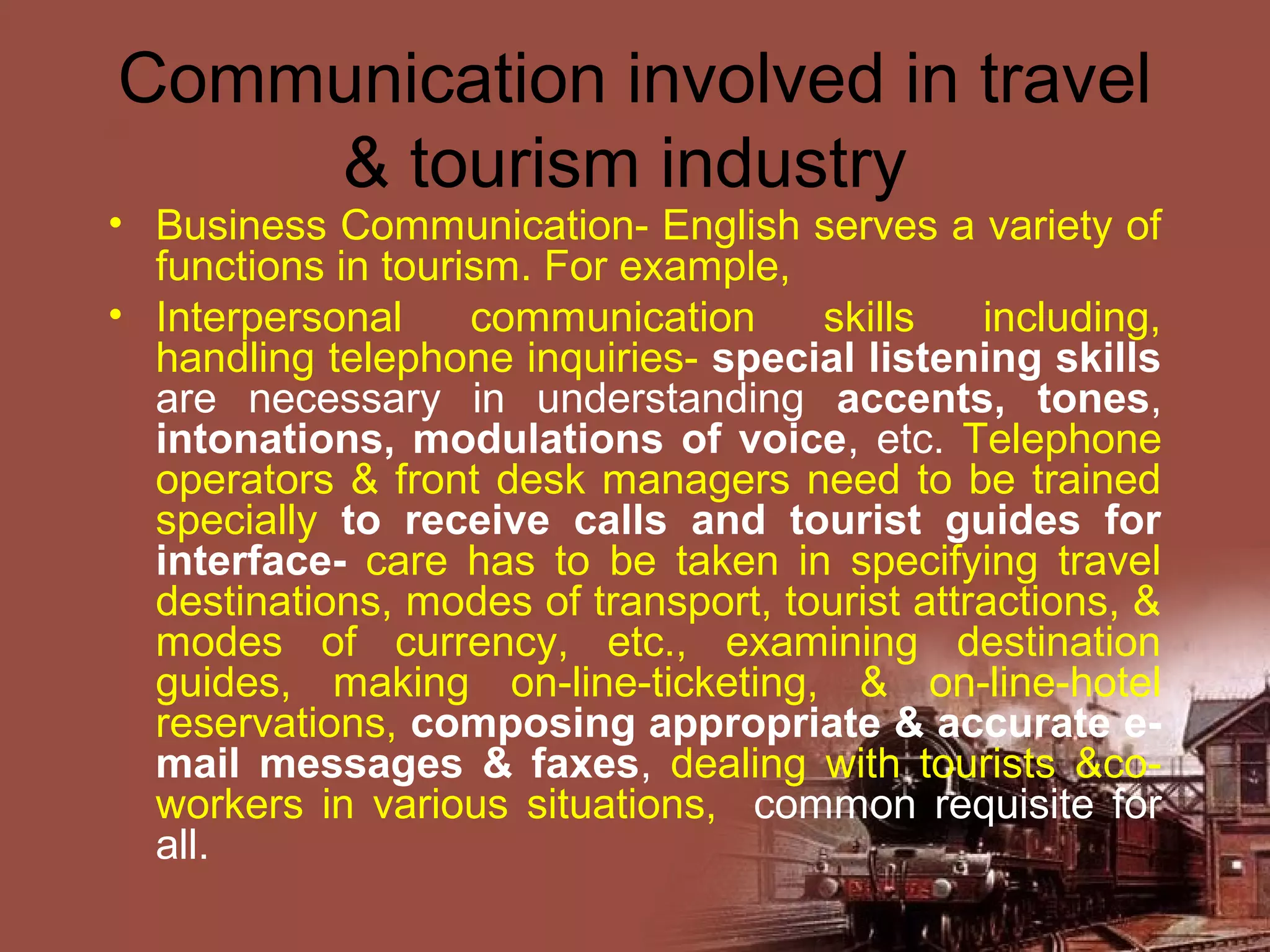 English language skills for travel and tourism | PPT