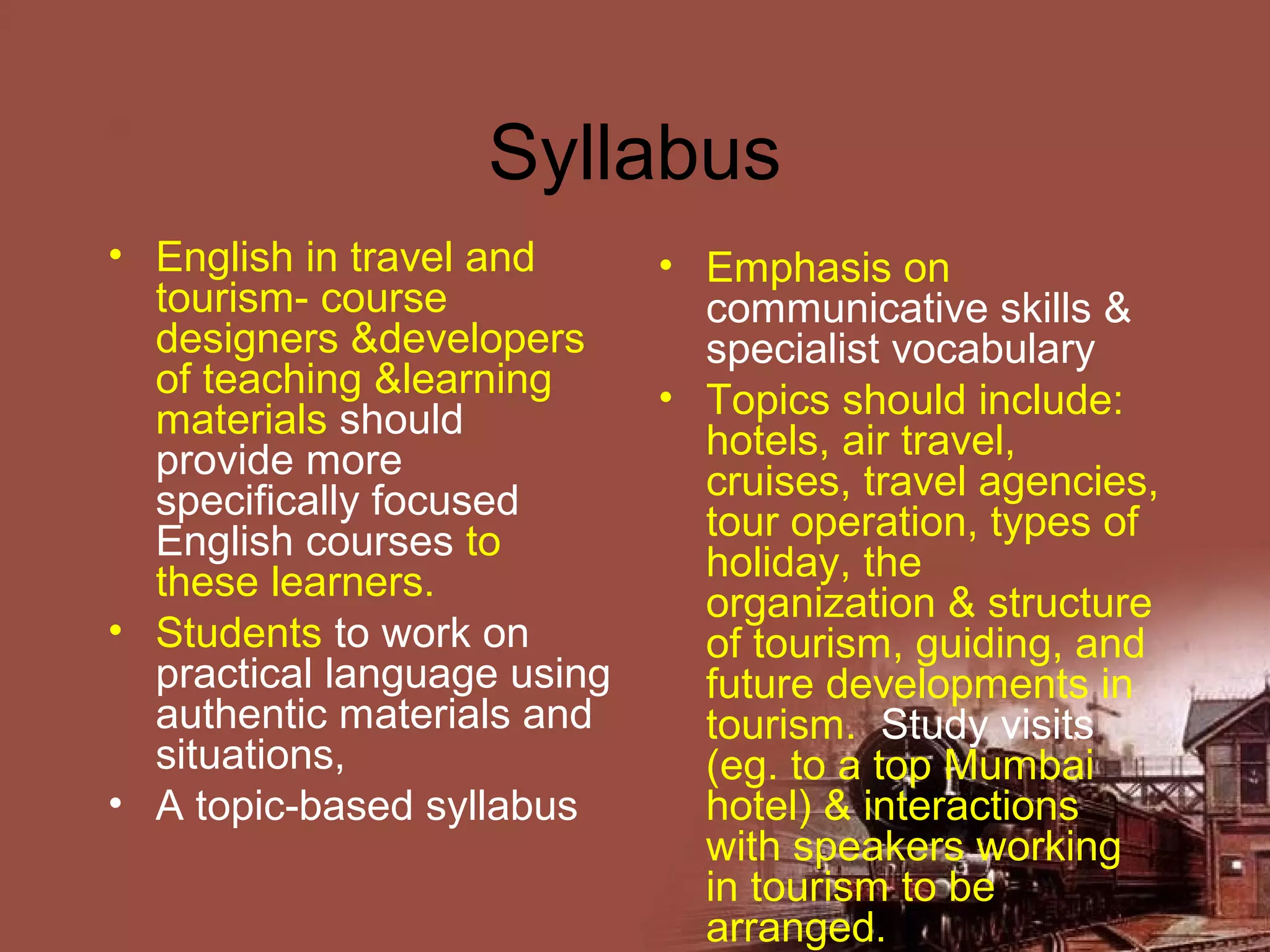 English language skills for travel and tourism | PPT