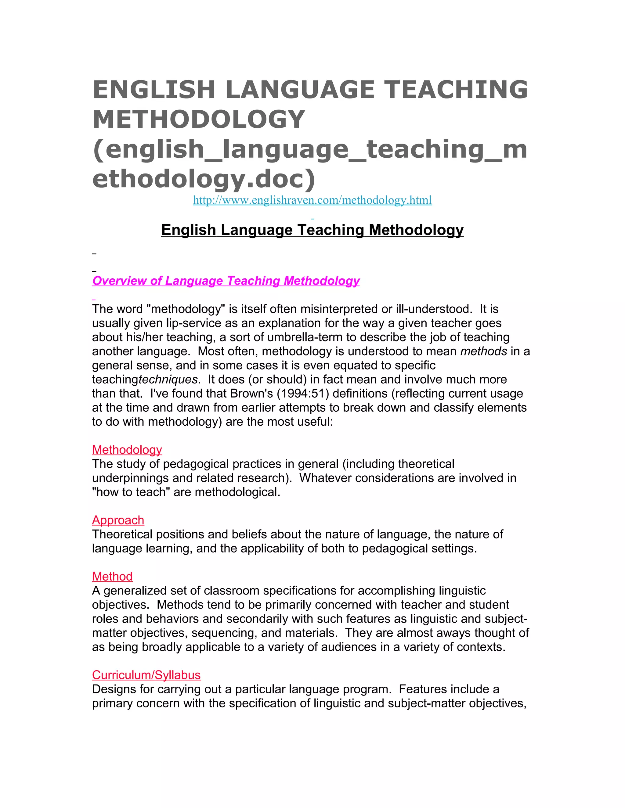 English language teaching methodology | DOC