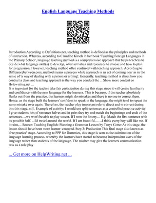 English Language Teaching Methods English Language Teaching Methods