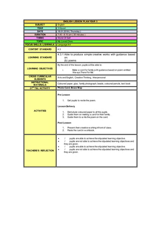 English lesson plan year 3 | DOCX