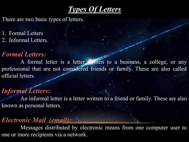 Letterss and its types. letter samples . applications | PPT
