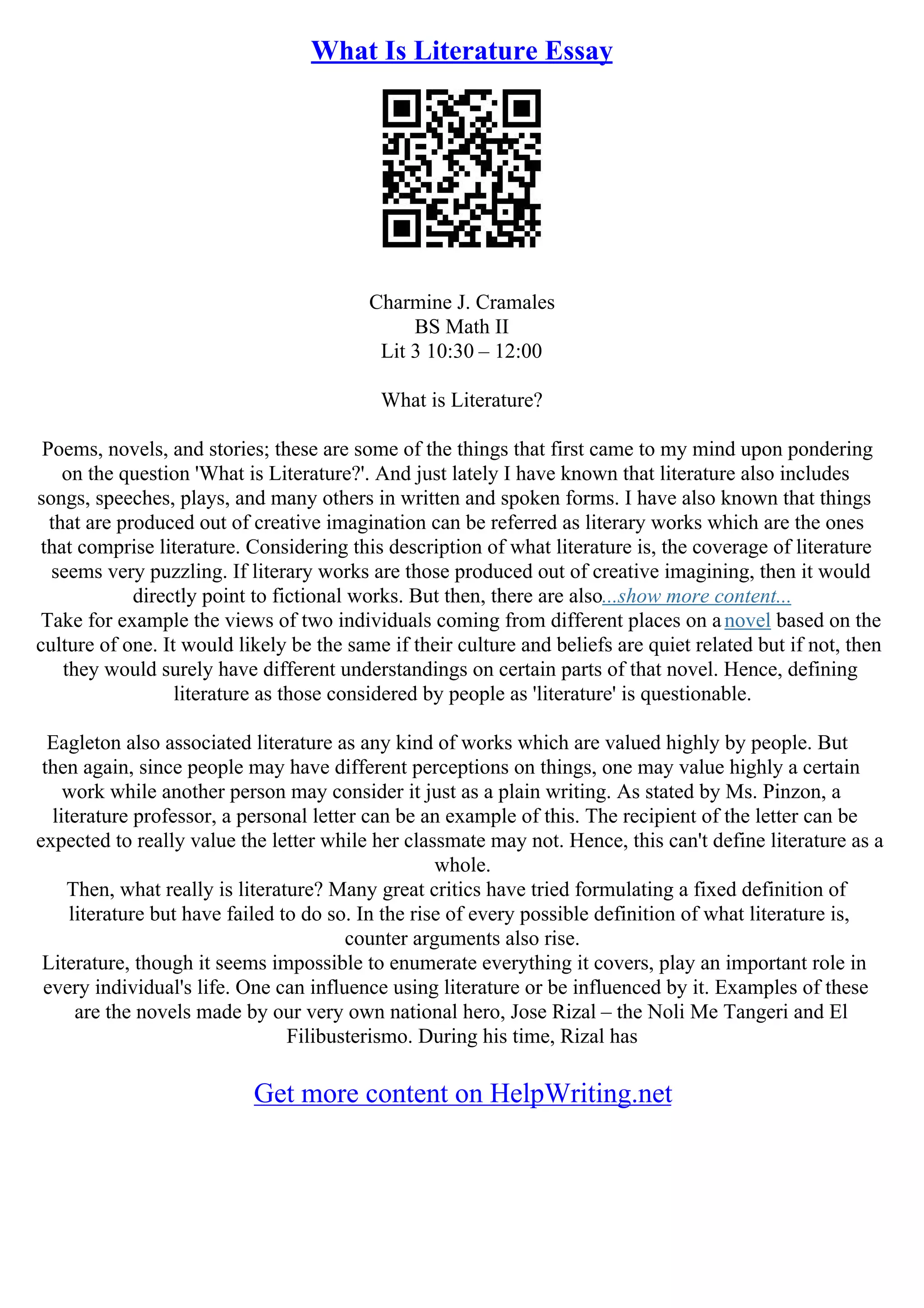 English Literature Essay Structure | PDF