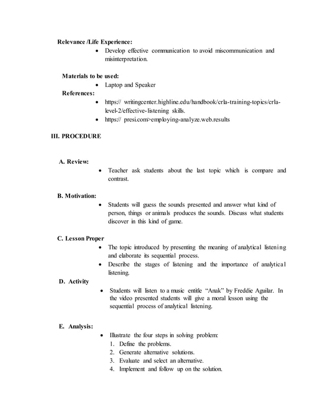 English LP- Employ Analytical Listening in problem solving.docx