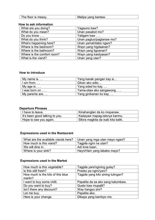 English- Mandaya (Manay) Expressions | PDF