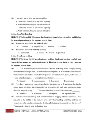 NUMBER OF QUESTIONS: 120GRADE 12 ENGLISH MODEL EXAMINATIONS | PDF