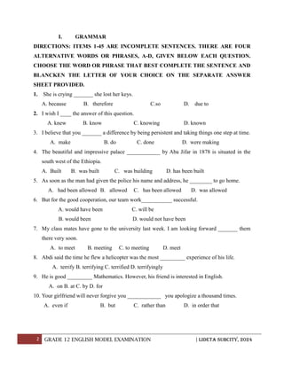 NUMBER OF QUESTIONS: 120GRADE 12 ENGLISH MODEL EXAMINATIONS | PDF