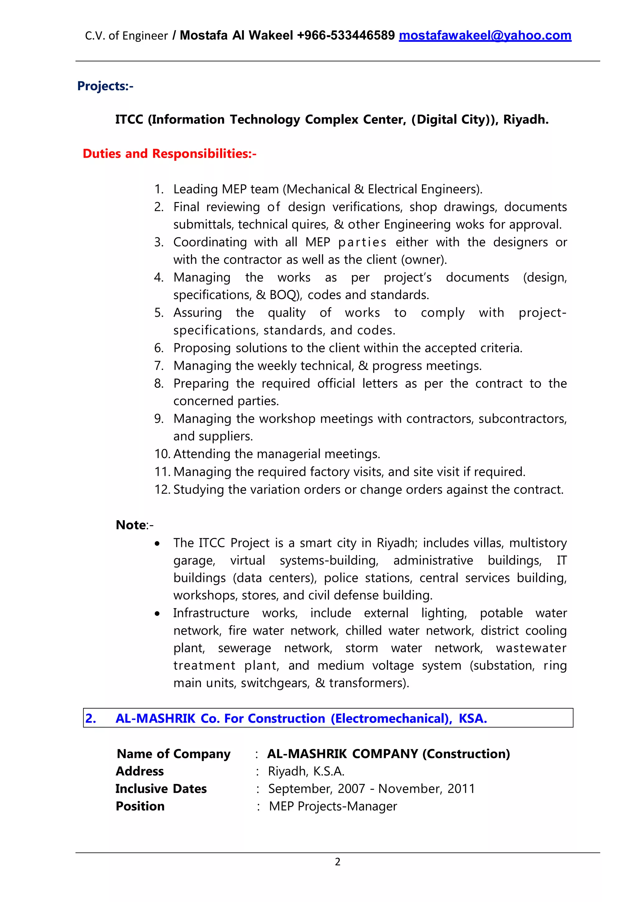 Engineer Mostafa Al Wakeel C.V.-2019 | PDF