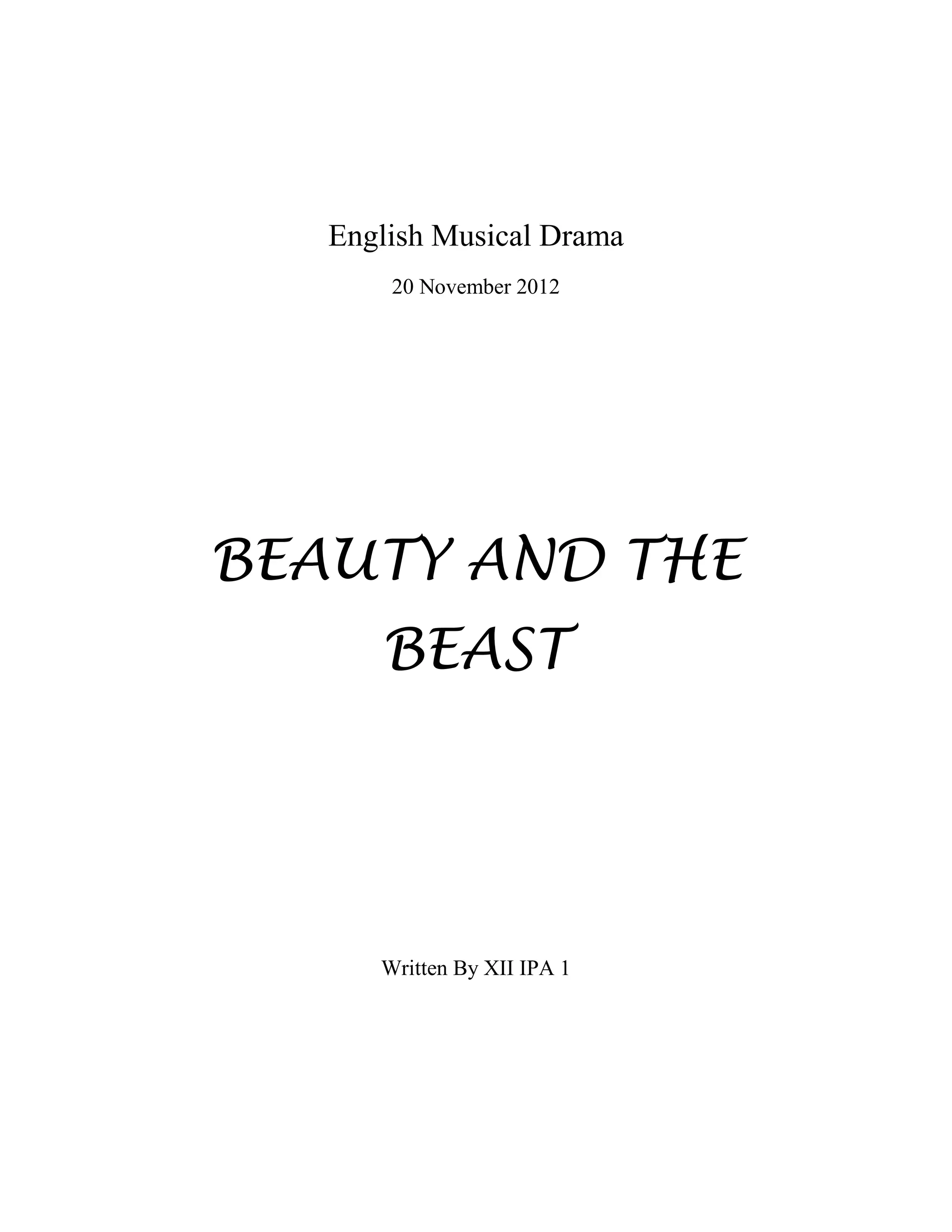 Script of English Musical Drama, Beauty and The Beast | DOCX
