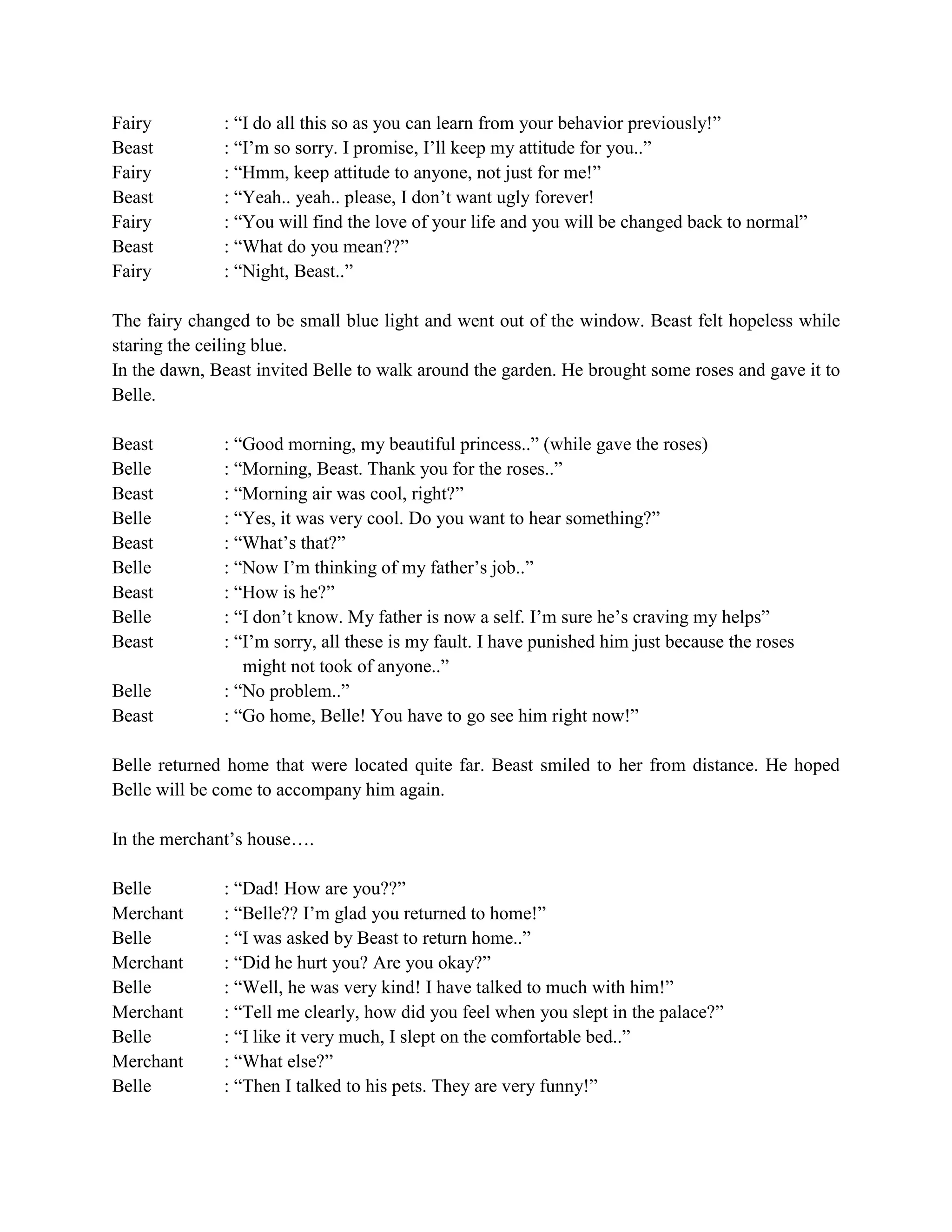 Script of English Musical Drama, Beauty and The Beast | DOCX