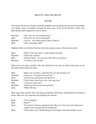 Script of English Musical Drama, Beauty and The Beast | DOCX