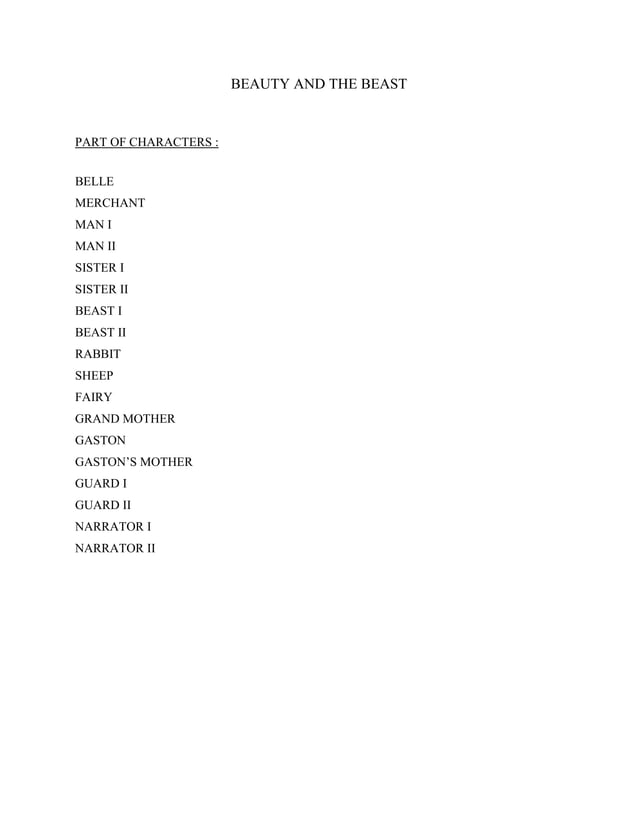 Script of English Musical Drama, Beauty and The Beast | DOCX