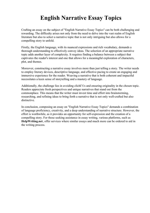 English Narrative Essay Topics. StuDocu University | PDF
