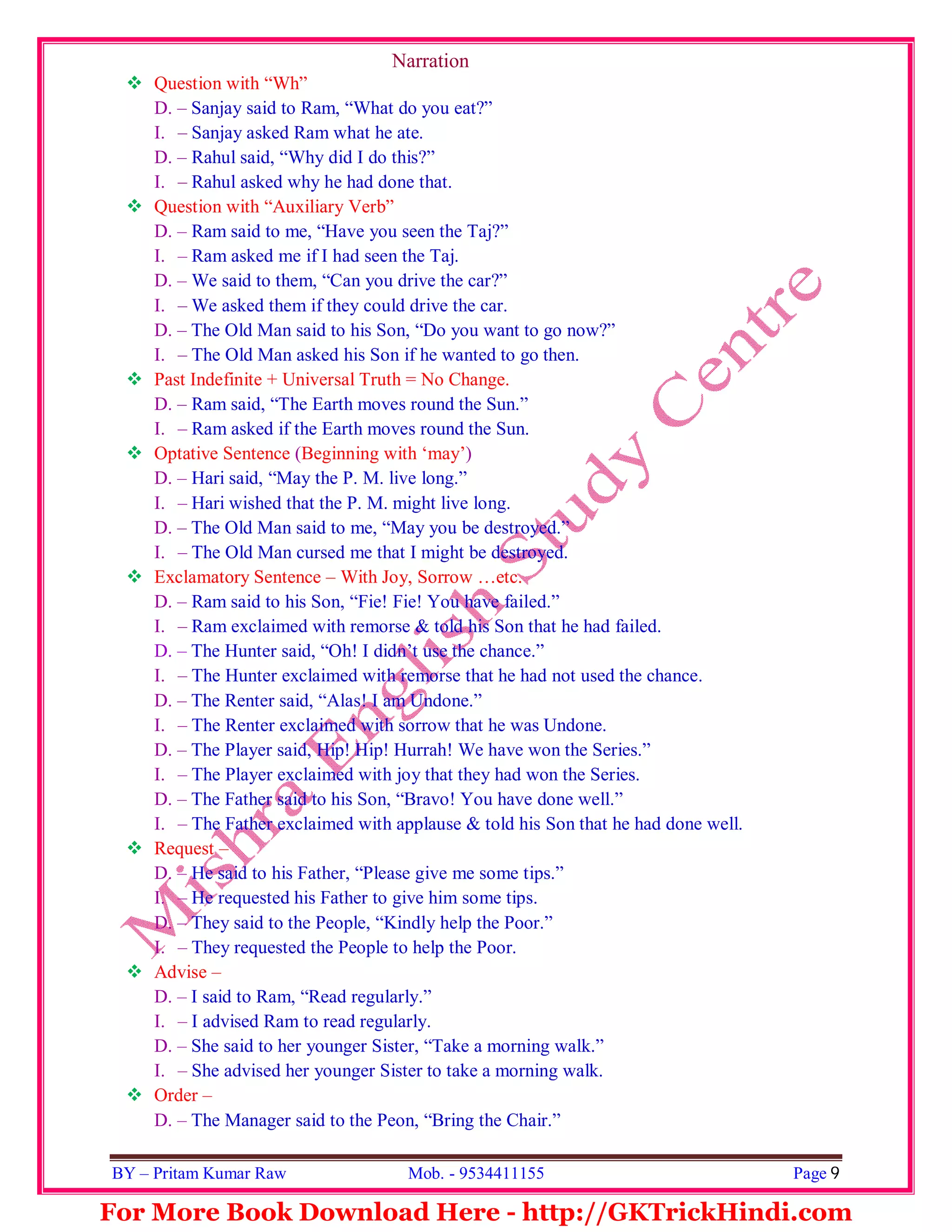 English notes topic narration pdf ( for more book - www.gk trick-hindi ...