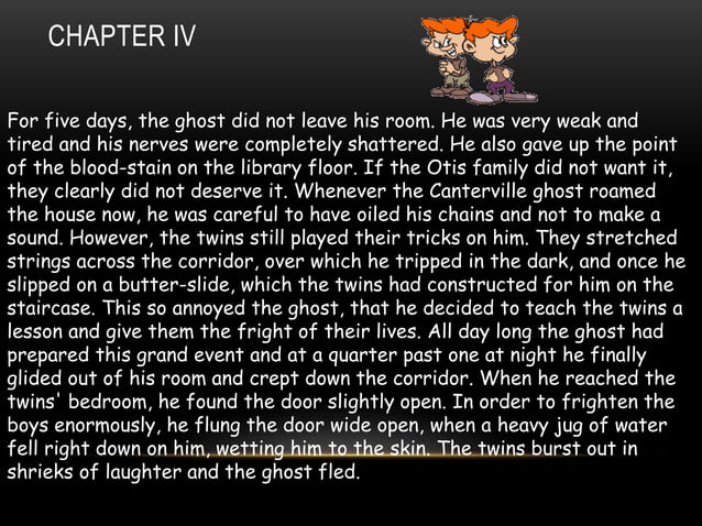 CANTERVILLE GHOST NOVEL CHAPTERWISE PPT | PPTX | Paranormal Phenomena | Hobbies & Interests