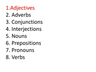 English parts of speech presentation | PPT