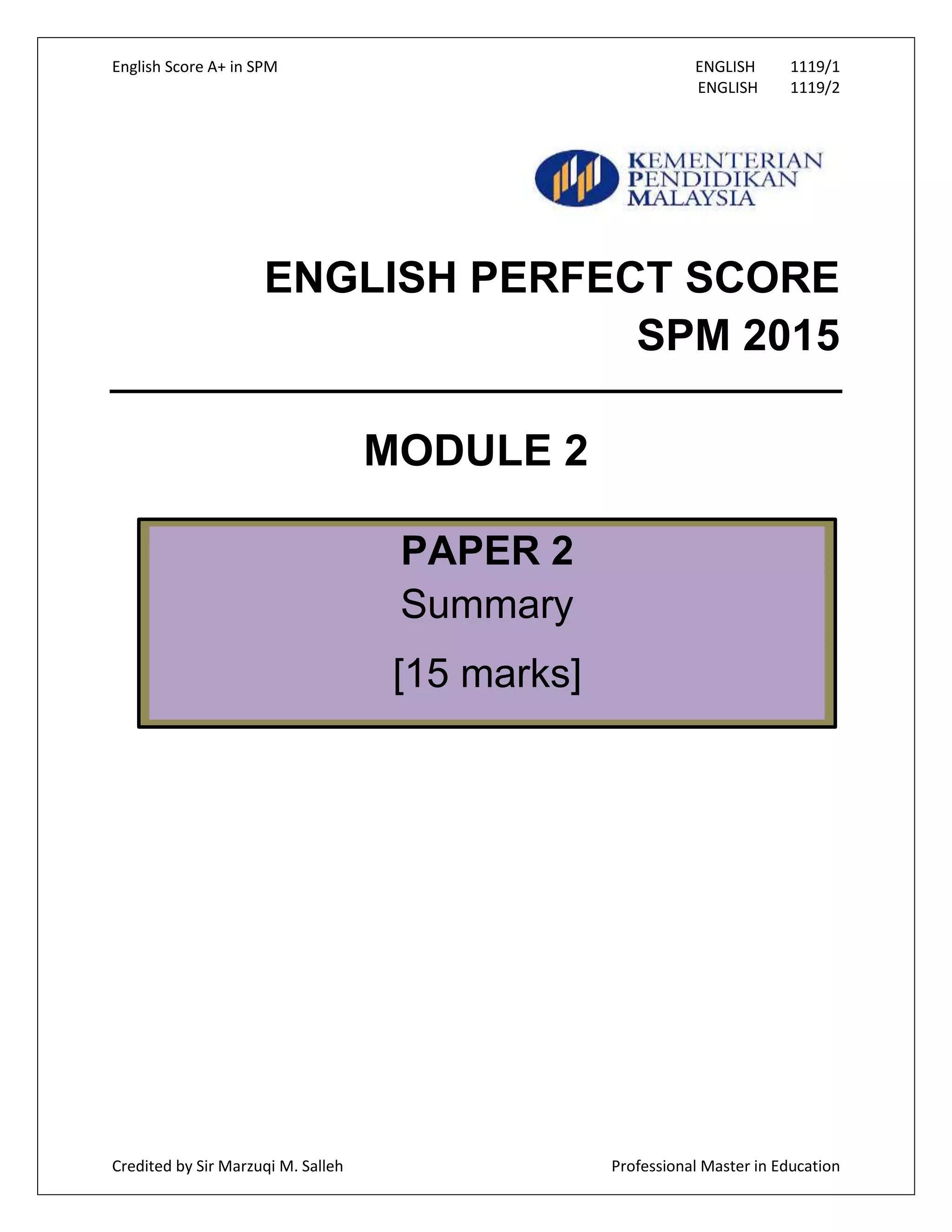 English perfect score spm 2015 | PDF