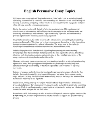 English Persuasive Essay Topics | PDF