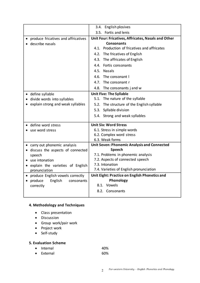 English phonetics and phonology | DOCX | Educational Assessment | Education