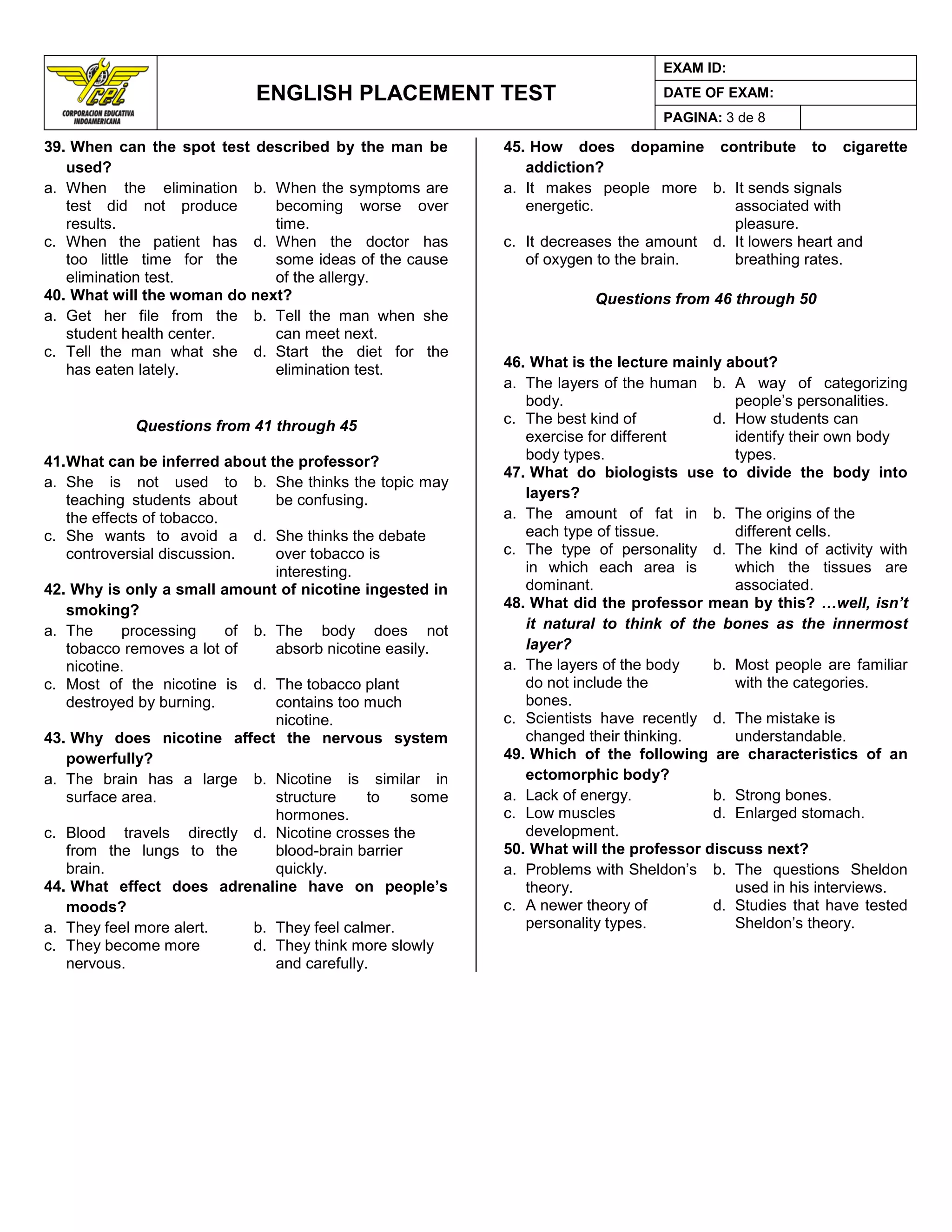 English placement test (1) | PDF