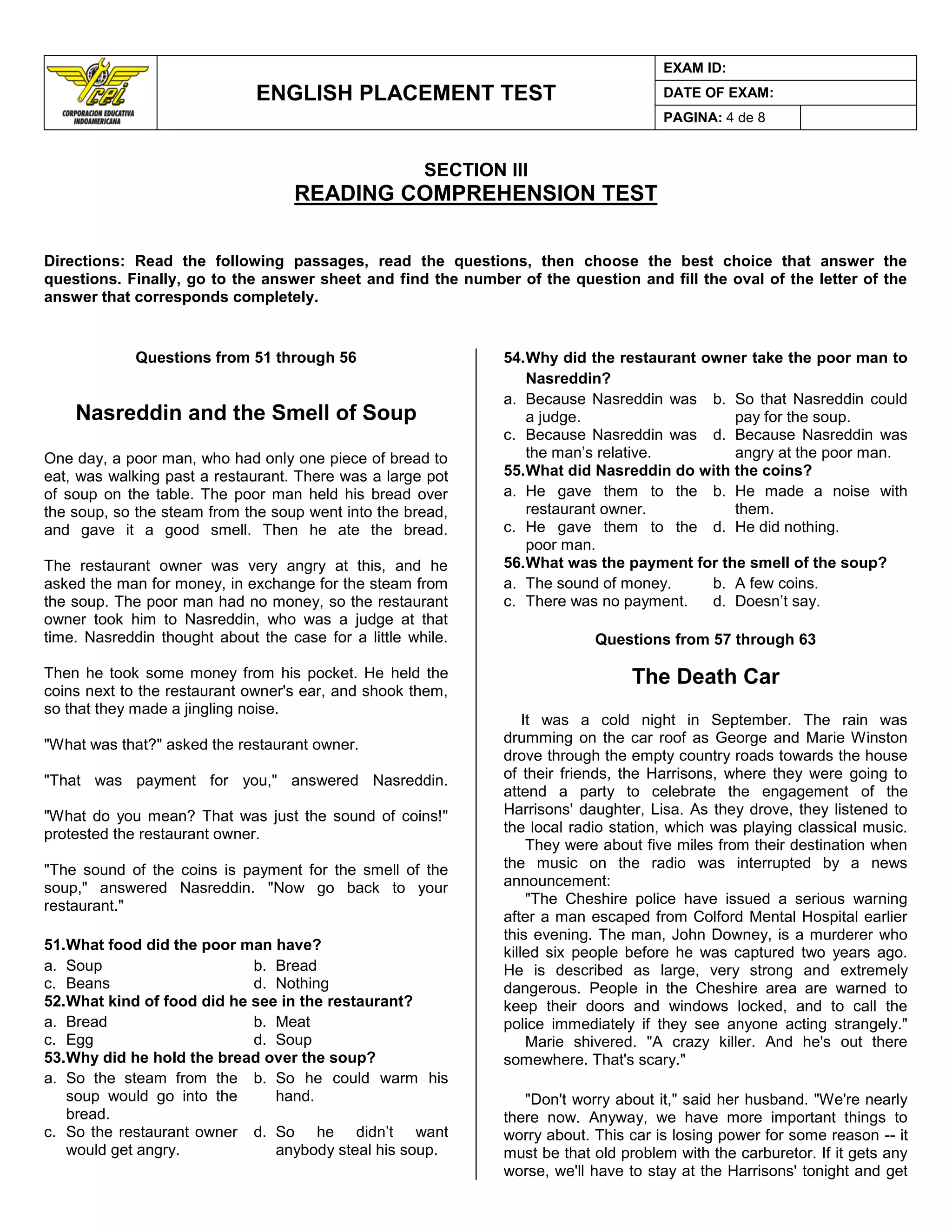 English placement test (1) | PDF