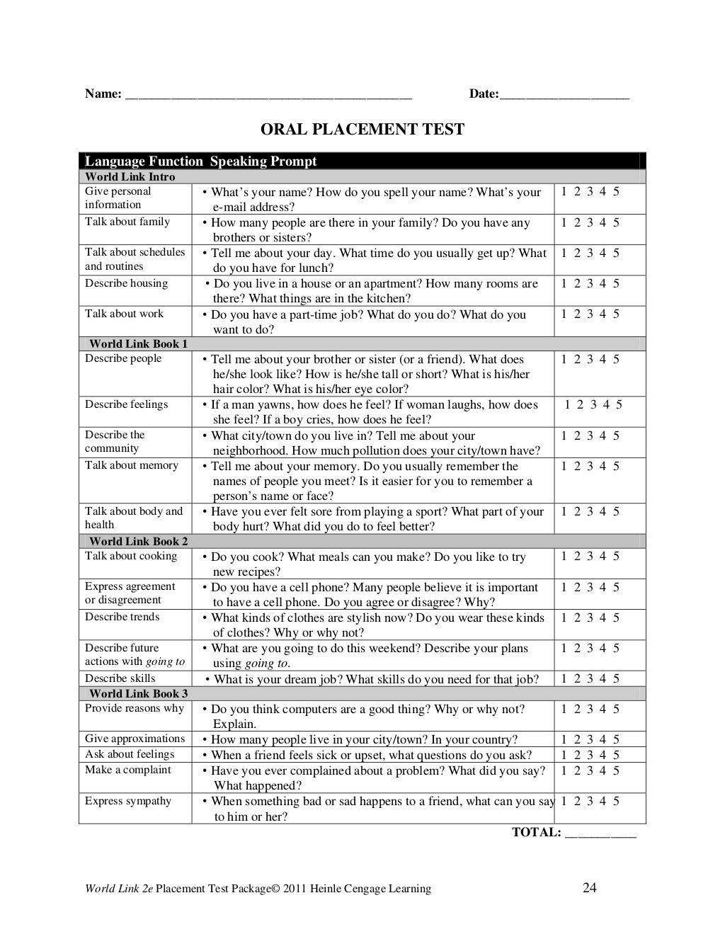 English Placement Test English Placement Test