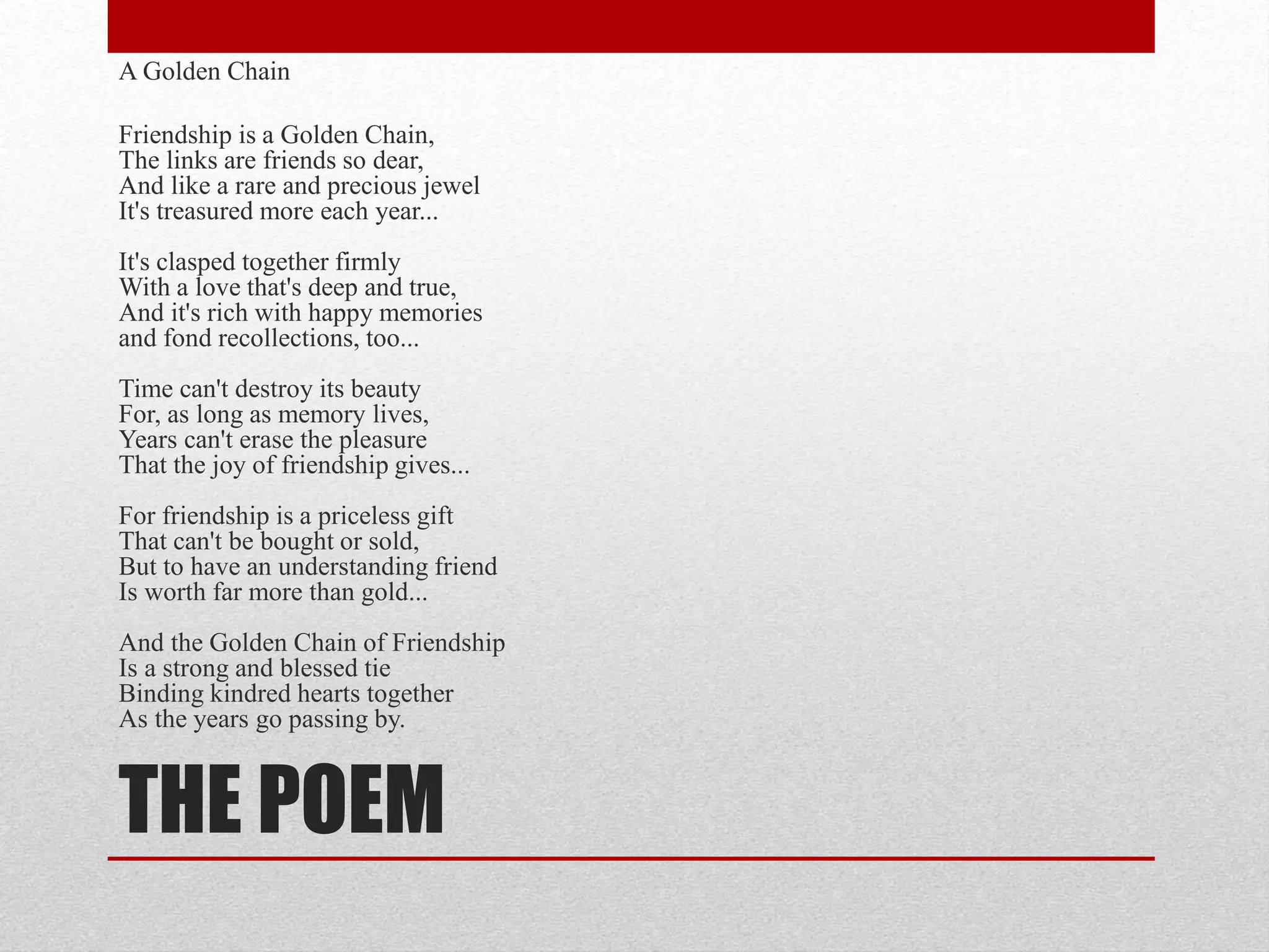 I-POETRY: ANALYSIS OF A GOLDEN CHAIN, A POEM WRITTEN HELEN STEINER RICE ...