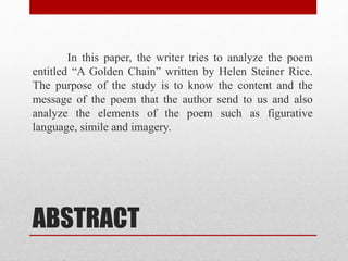 I-POETRY: ANALYSIS OF A GOLDEN CHAIN, A POEM WRITTEN HELEN STEINER RICE ...
