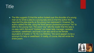 To His Coy Mistress | PPTX