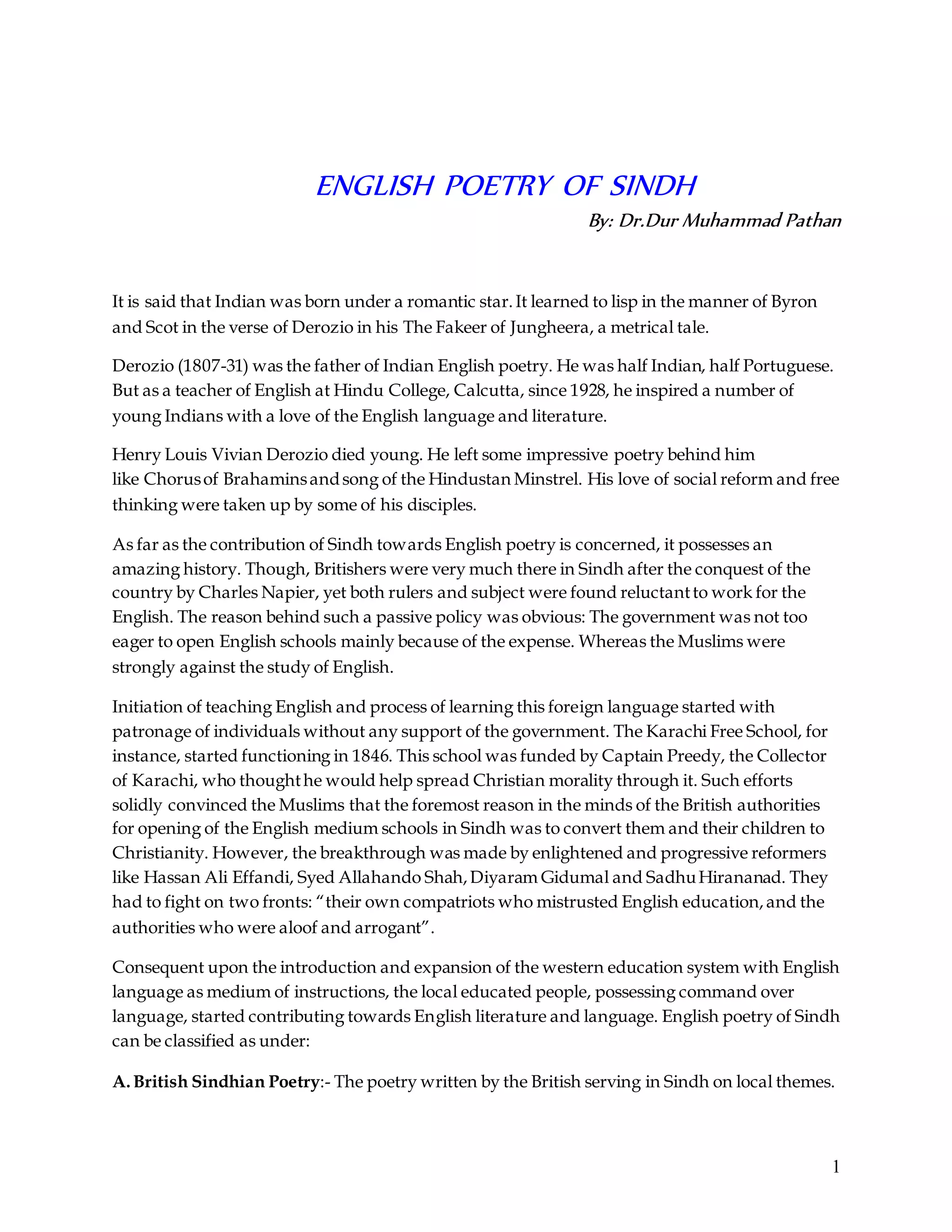 English poetry of sindh | DOCX