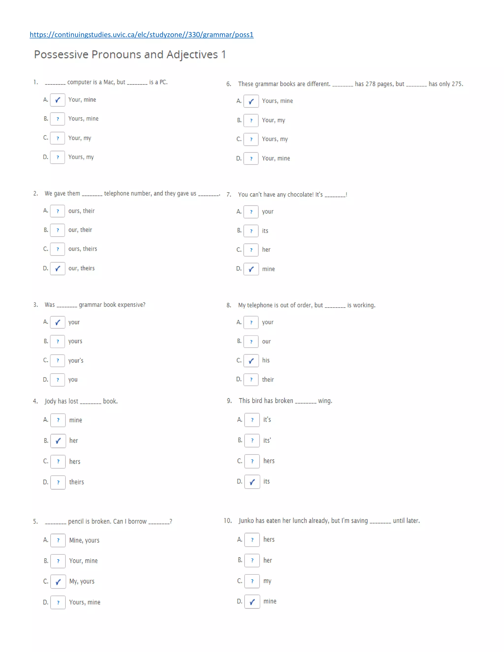 ENGLISH POSSESSIVE PRONOUNS 3RD TERM | PDF