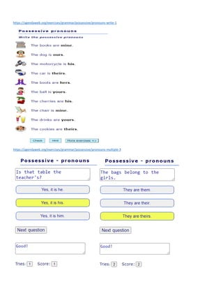 ENGLISH POSSESSIVE PRONOUNS 3RD TERM | PDF