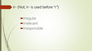 English prefixes, meaning and their usage | PPTX