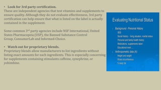 evaluation of nutritional supplements | PPTX