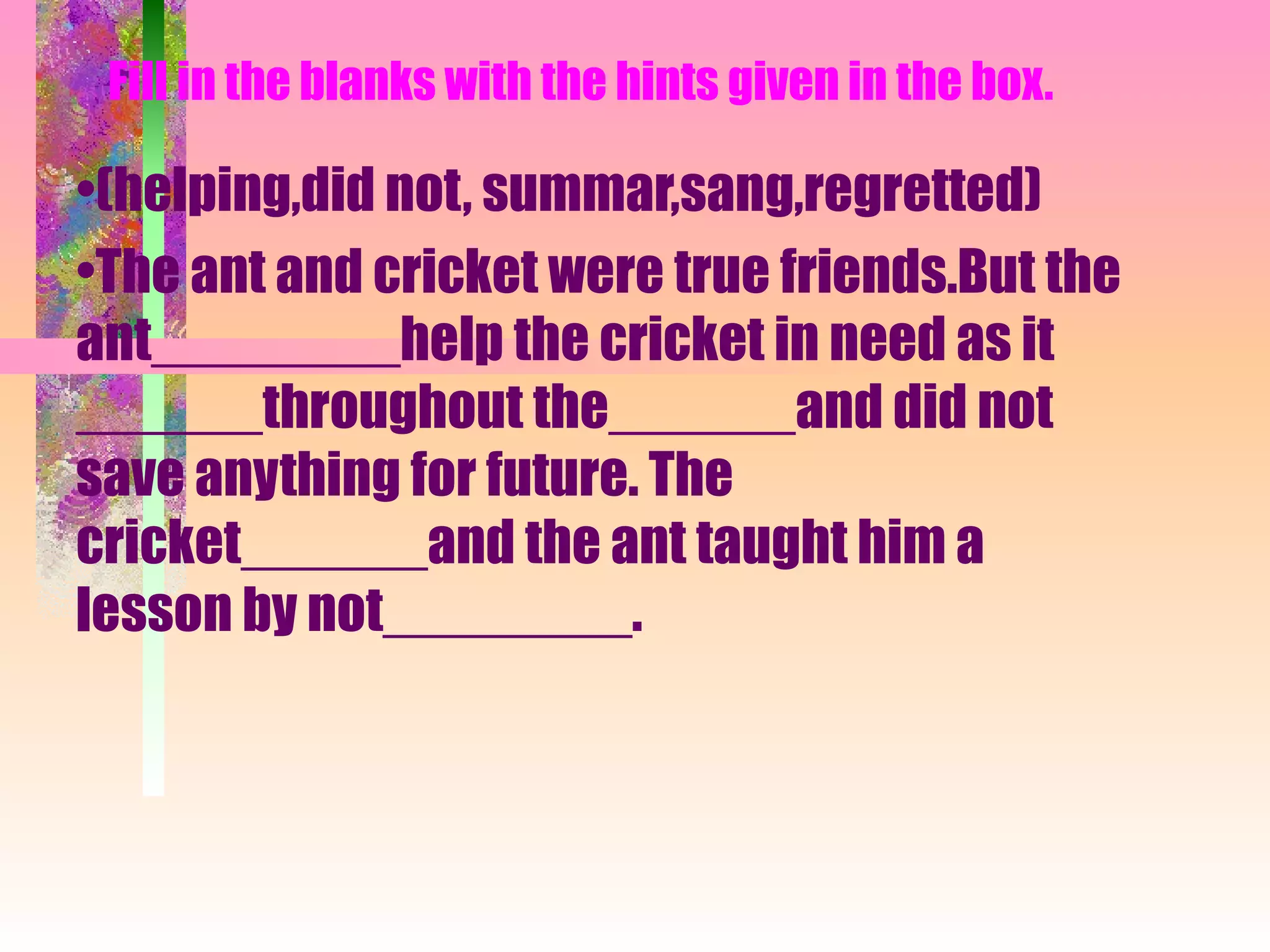 English presentation g 3poem -the ant and the cricket | PPT
