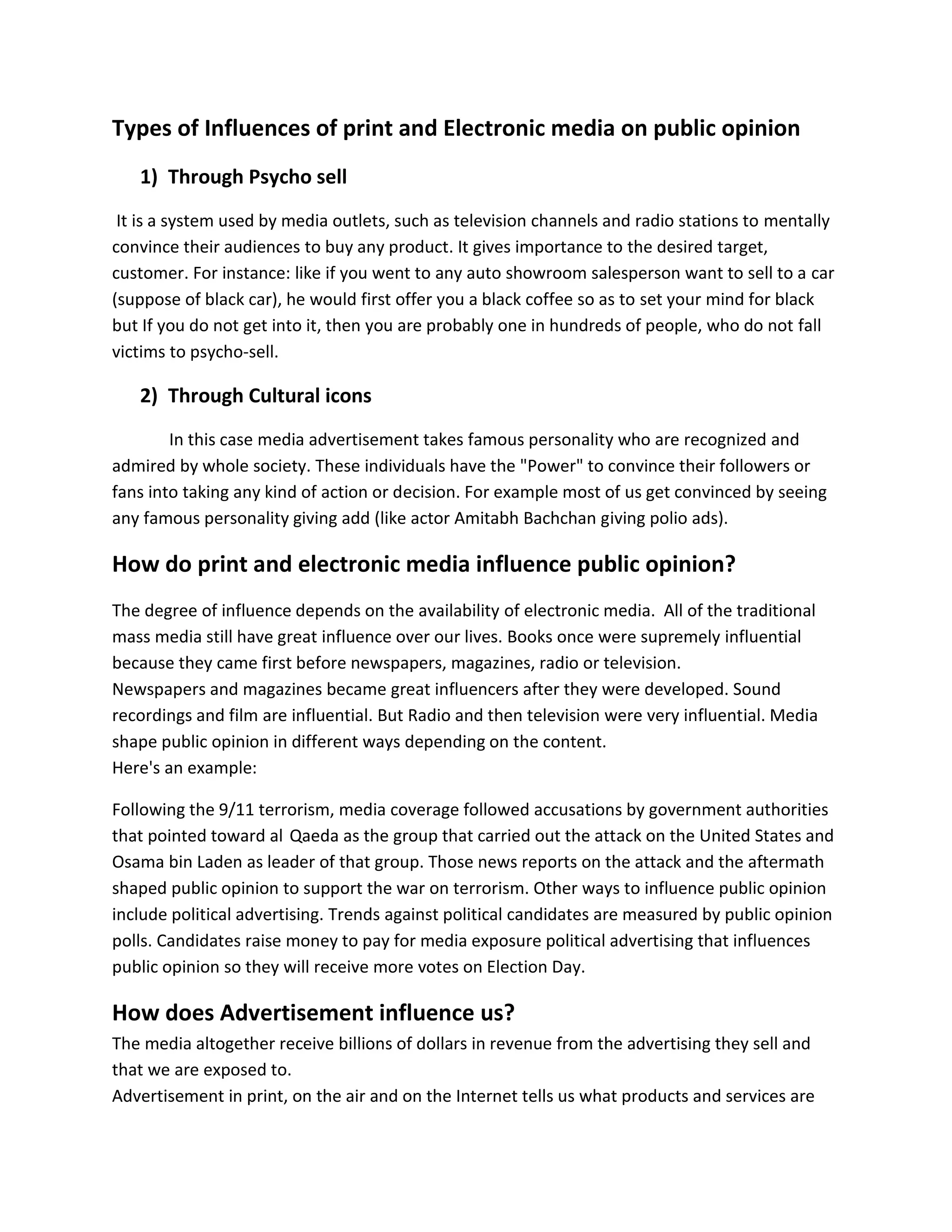 the role of influence of print and electronic media on public opinion ...