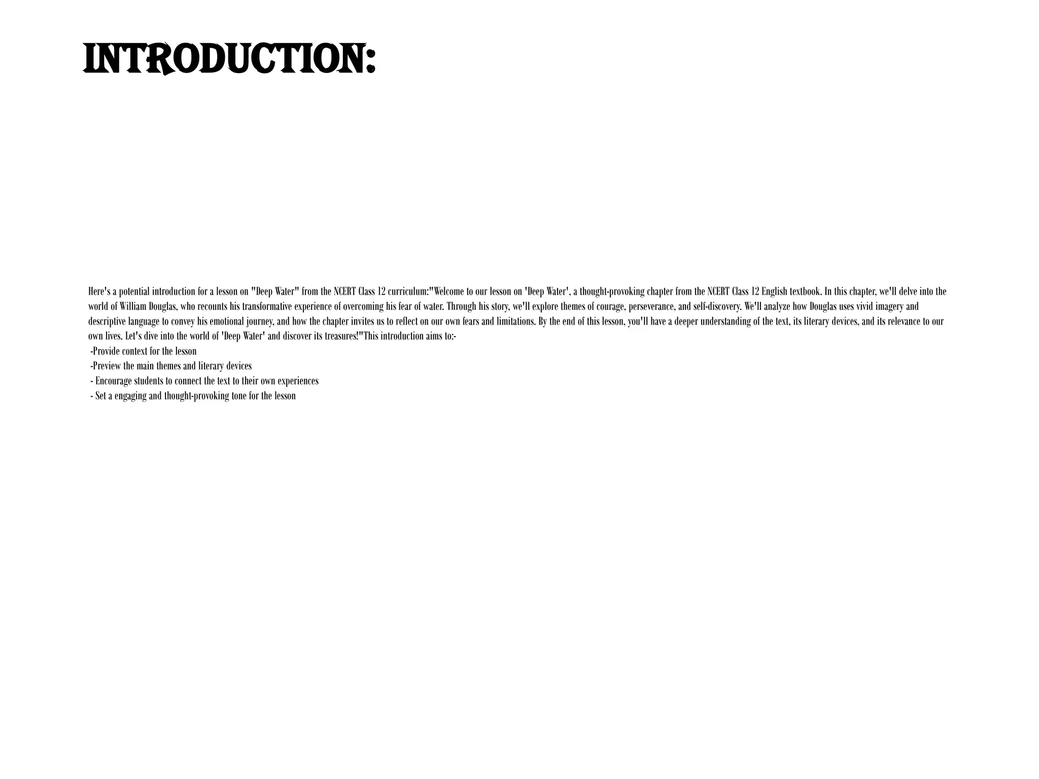 english project on the ncert class 12 deep water lesssoon | PPTX