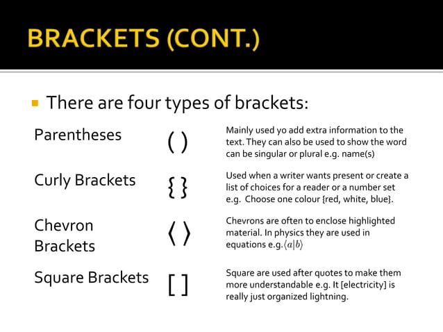 Brackets, Hyphens and Dashes. | PPT