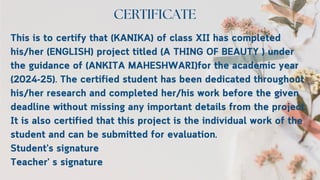 english project (1).pdf for class 12 on a thing of beautytopic | PDF