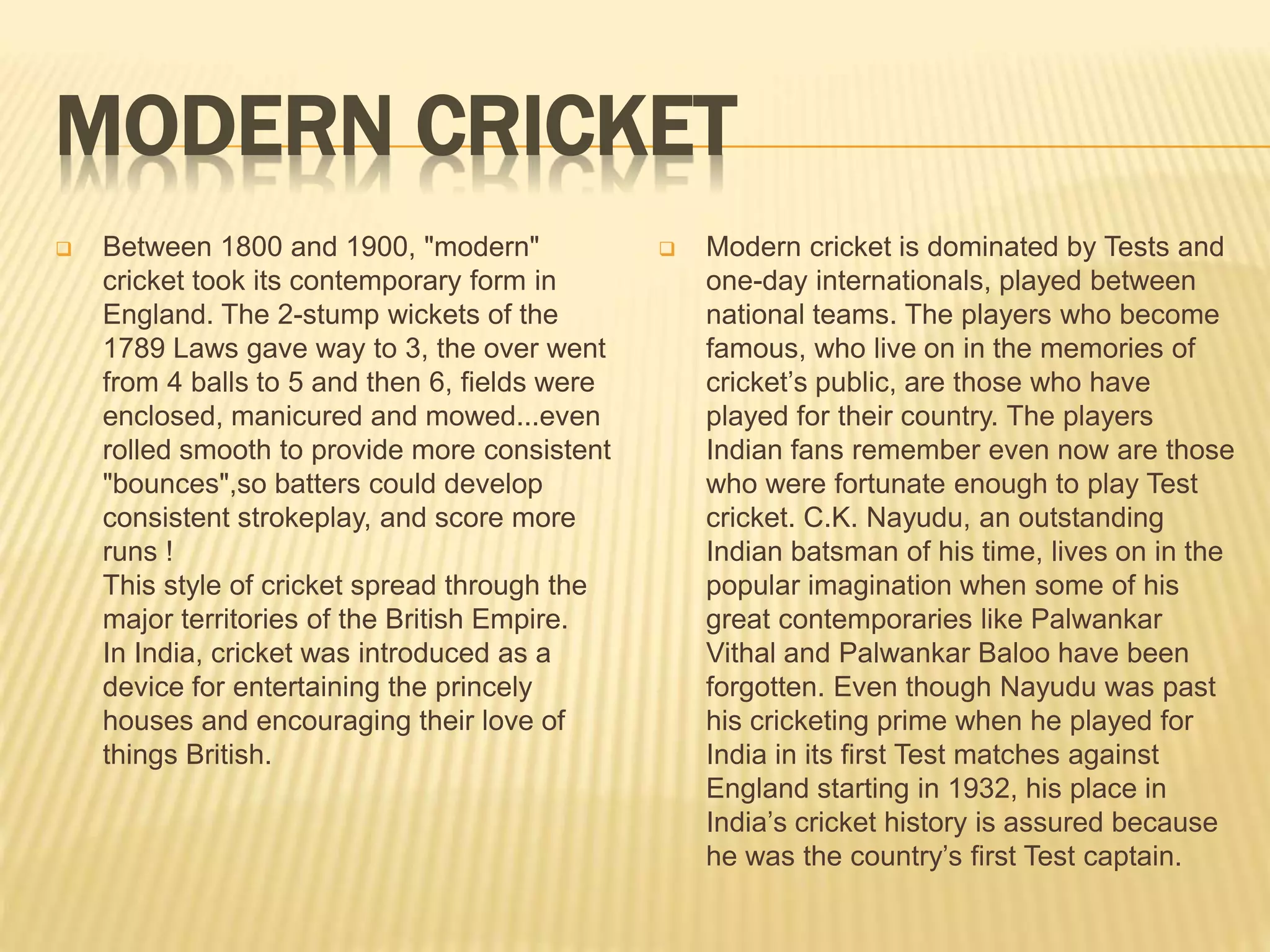 The Story of Cricket | PPTX