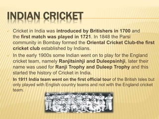 The Story of Cricket | PPTX
